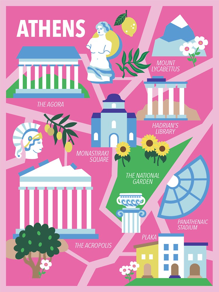 "Athens Illustrated Map" Sticker for Sale by yellowgretel | Redbubble
