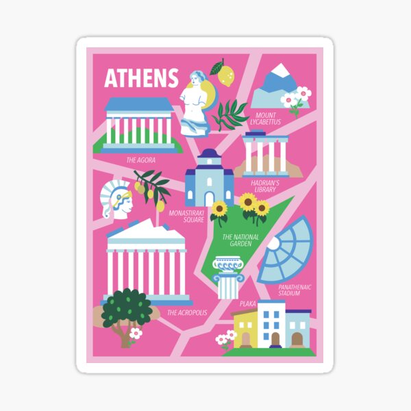 "Athens Illustrated Map" Sticker for Sale by yellowgretel | Redbubble