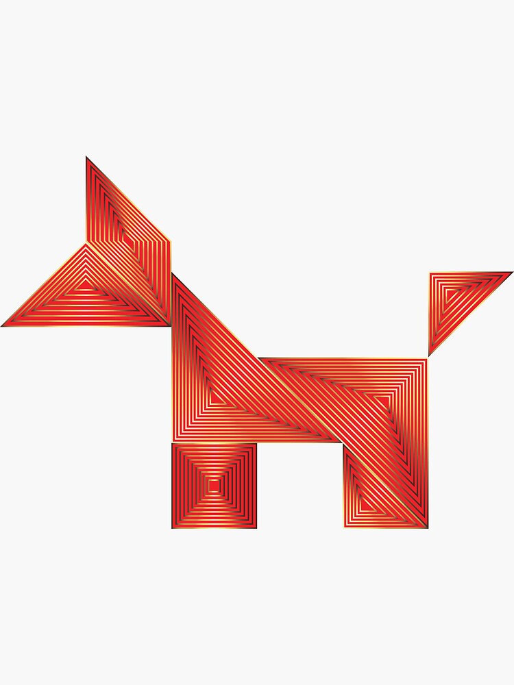 "Tangram Dog - Gold and Red" Sticker for Sale by Xeveokapa | Redbubble