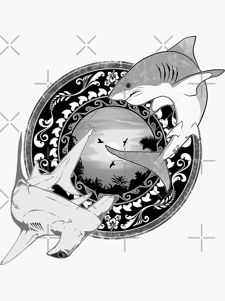 "Hammerhead Great White Shark Polynesian style" Sticker for Sale by ...