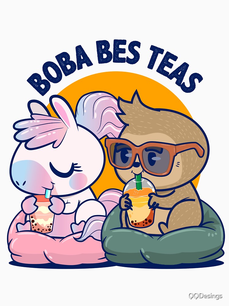 "Cute Unicorn and Cute Sloth Drinking Boba Tea" T-shirt for Sale by ...