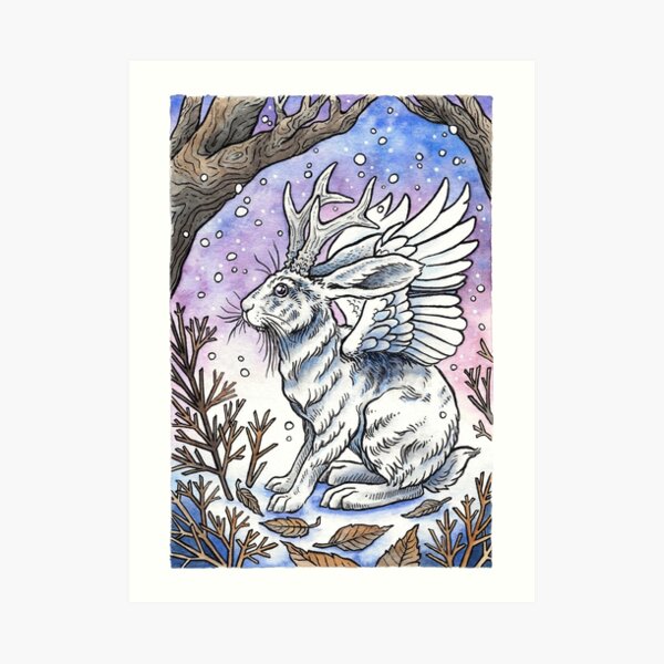 "Winged Jackalope in Winter Plumage | Watercolor Nature Painting" Art ...