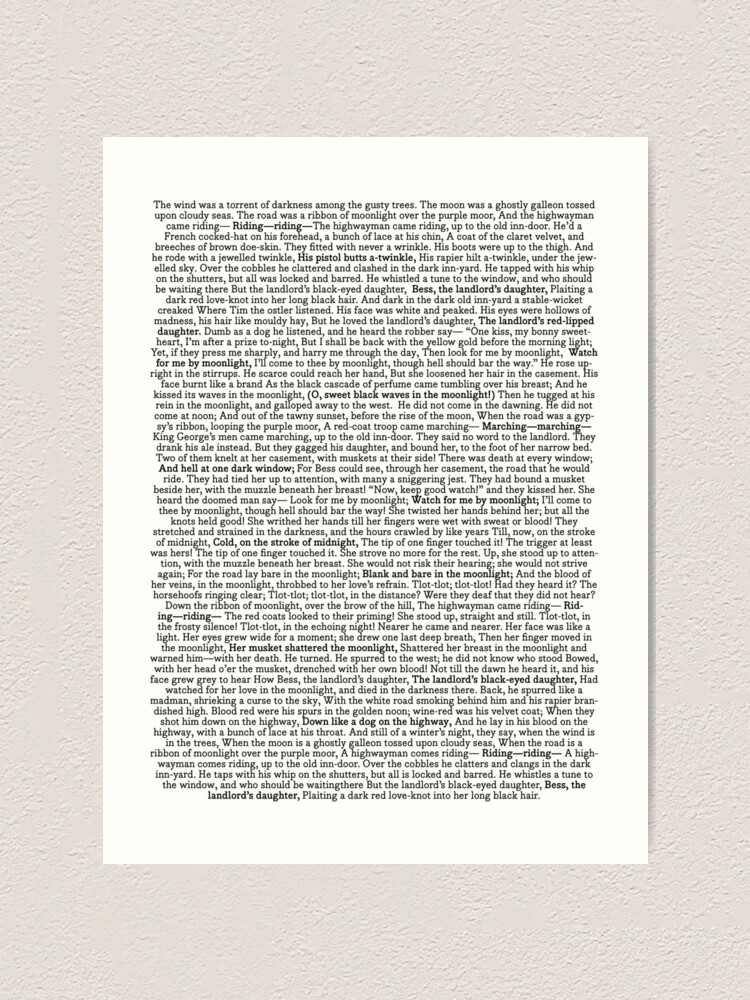 "The Highwayman—Alfred Noyes—Poem—Full Text" Art Print for Sale by ...