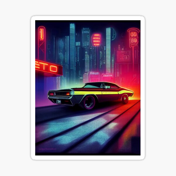 "Muscle Car In A Futuristic City" Sticker for Sale by ErraticDream ...
