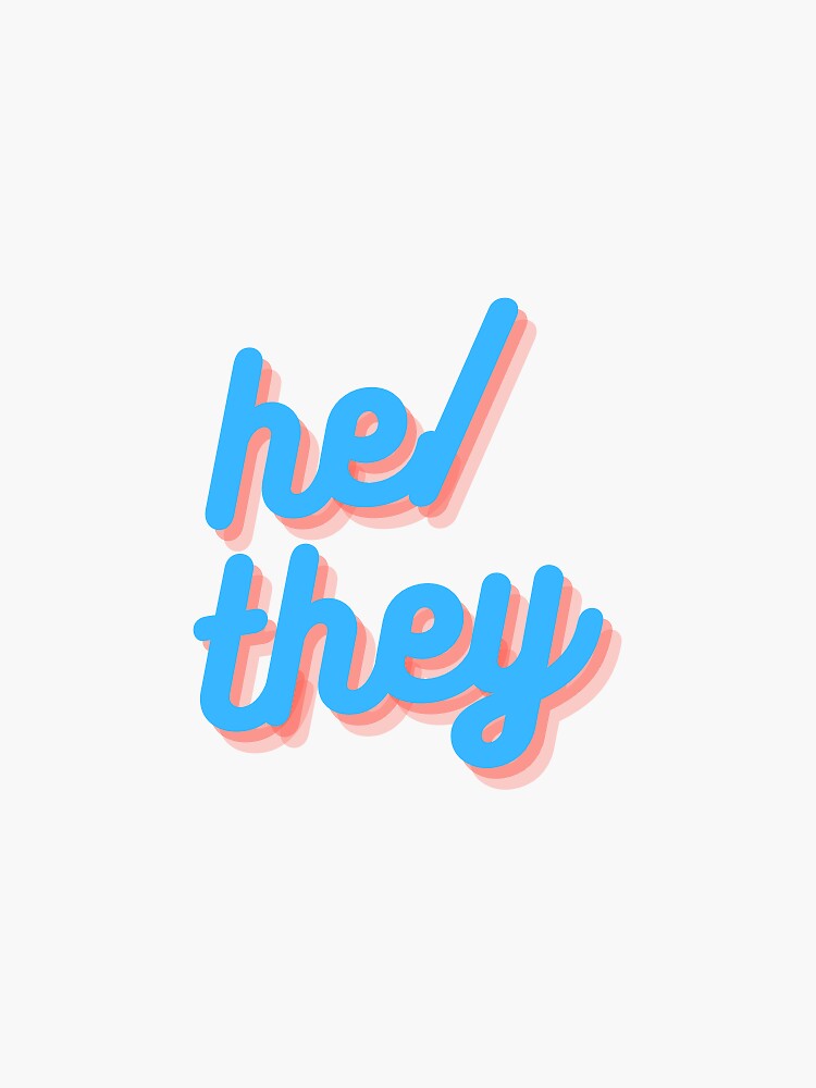 "he/they pronouns - cursive blue and pink" Sticker for Sale by snail ...