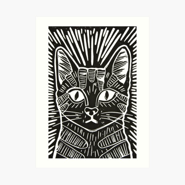 "Cat Portrait Lino Print" Art Print for Sale by AdamRegester | Redbubble