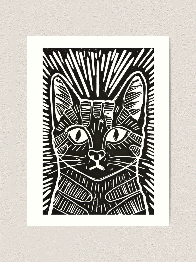 "Cat Portrait Lino Print" Art Print by AdamRegester | Redbubble