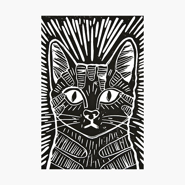 Wood & Linocut Prints Prints Art & Collectibles Handmade Autumnal Cat ...