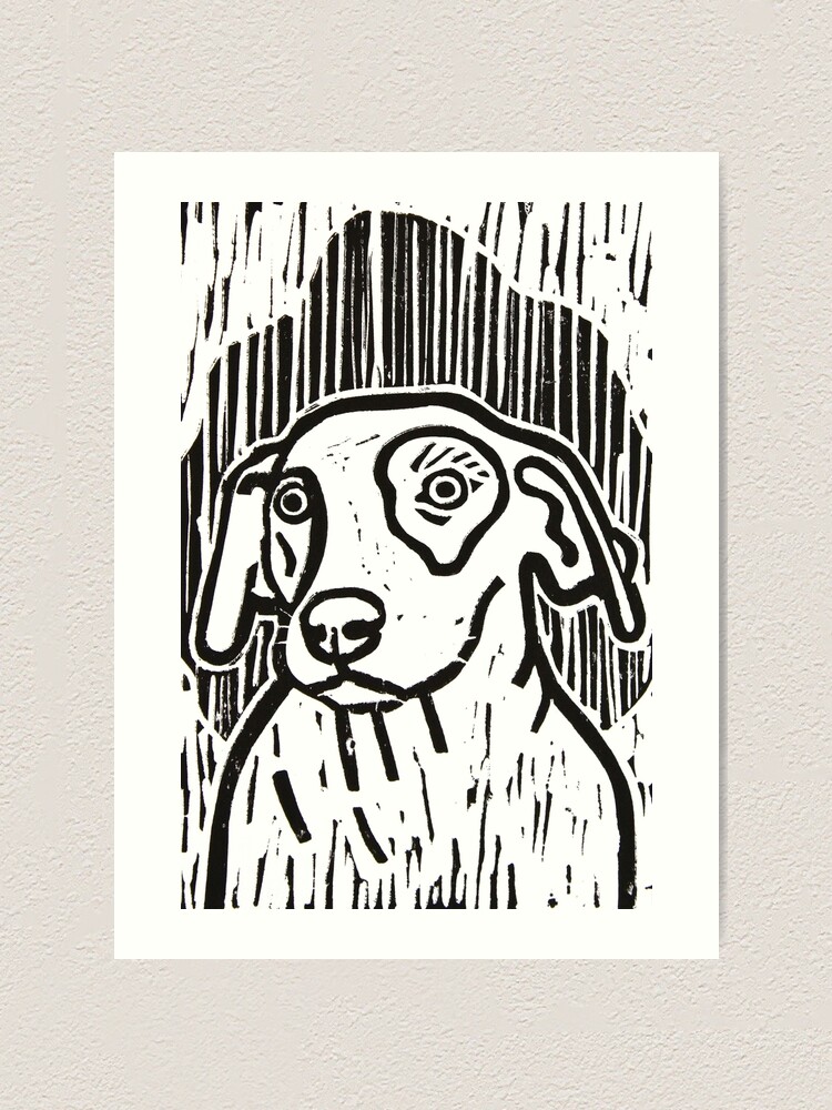 "Dog Portrait Linocut " Art Print by AdamRegester | Redbubble