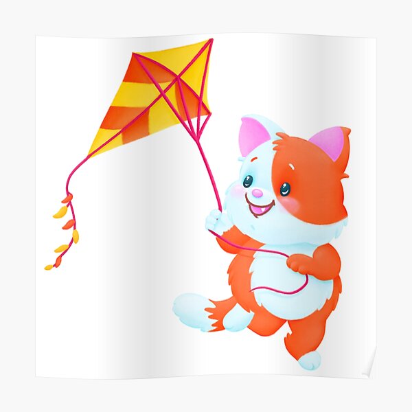 "A cute little kitten with a kite" Poster for Sale by artmeyer | Redbubble