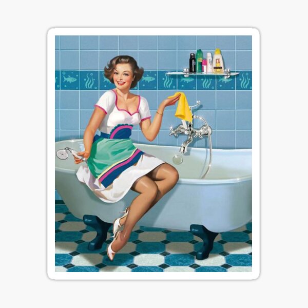 "Pinup housewife in sheer black stockings" Sticker for Sale by ...