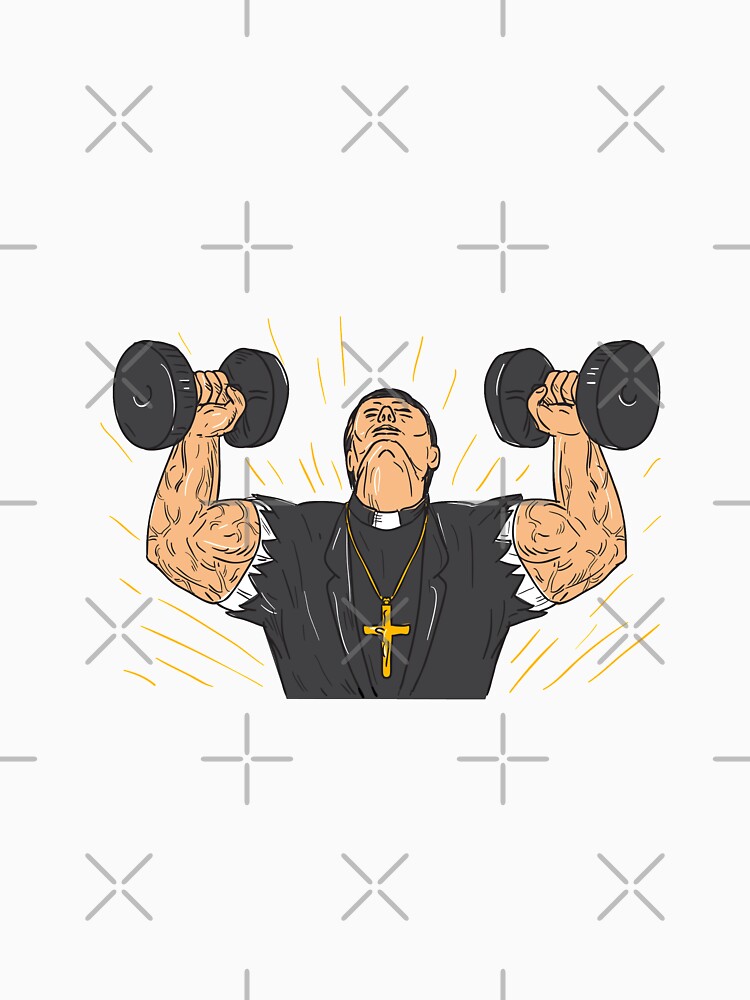 "Ripped Priest Exercise Dumbbell Drawing" T-shirt for Sale by ...