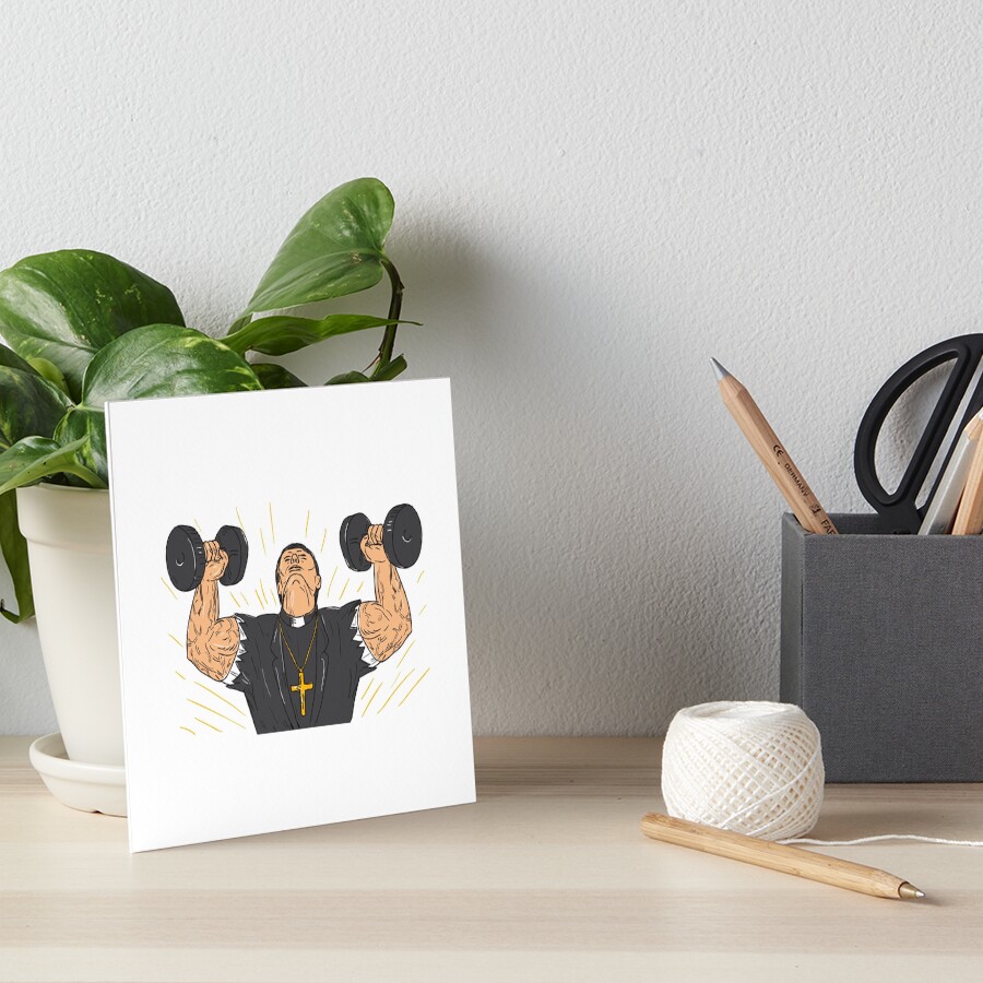 "Ripped Priest Exercise Dumbbell Drawing" Art Board Print by patrimonio ...