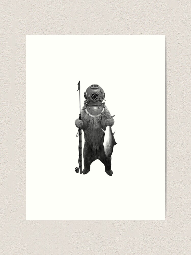 "Deep Sea Diver Grizzly Bear with Harpoon and Tuna" Art Print by ...