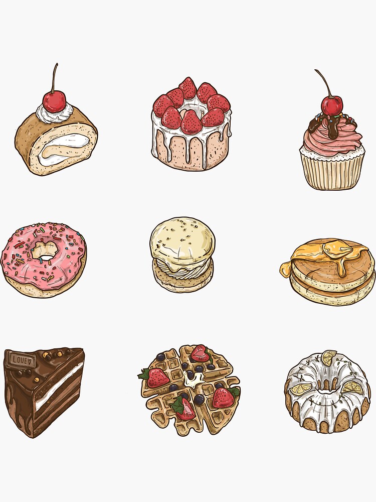 "Cakes, pastries, waffles" Sticker for Sale by Zip-Zup | Redbubble