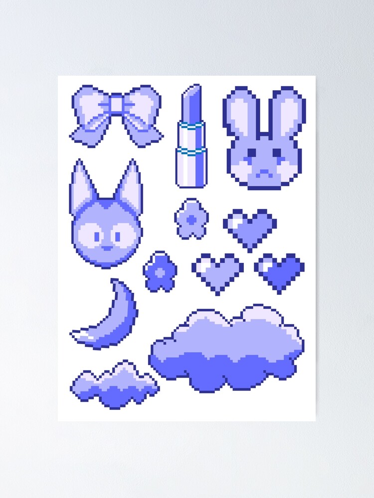 "kawaii gaming blue pixel art pack" Poster for Sale by YumiPix | Redbubble