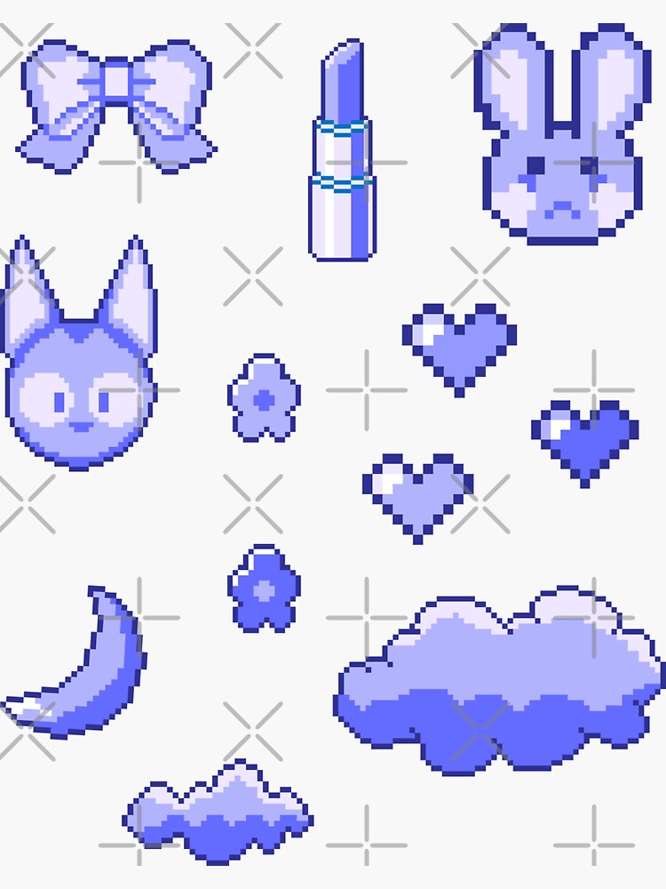 "kawaii gaming blue pixel art pack" Sticker for Sale by YumiPix | Redbubble
