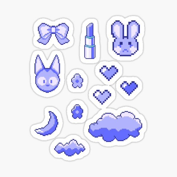 "kawaii gaming blue pixel art pack" Sticker for Sale by YumiPix | Redbubble