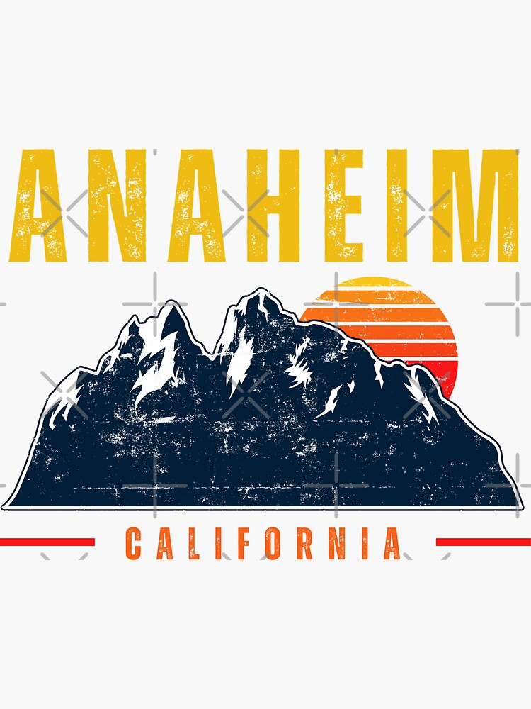 "Anaheim California Desert Mountains Vintage Style Design" Sticker for ...