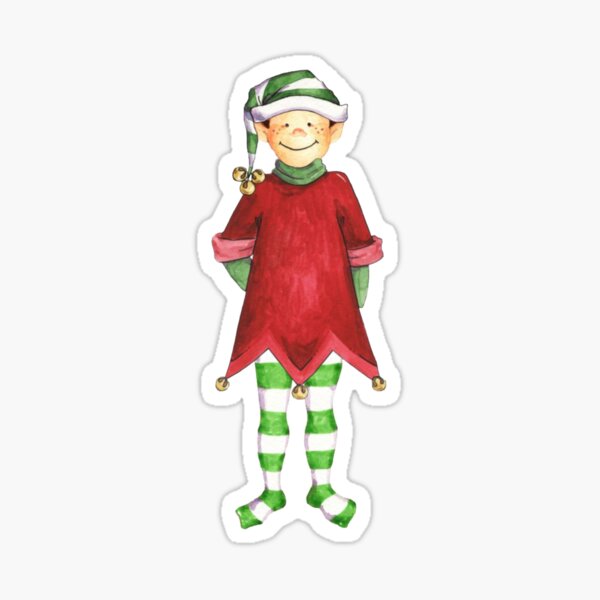 "Christmas Elf Cartoon" Sticker for Sale by ImagiPrints ⭐⭐⭐⭐⭐ | Redbubble