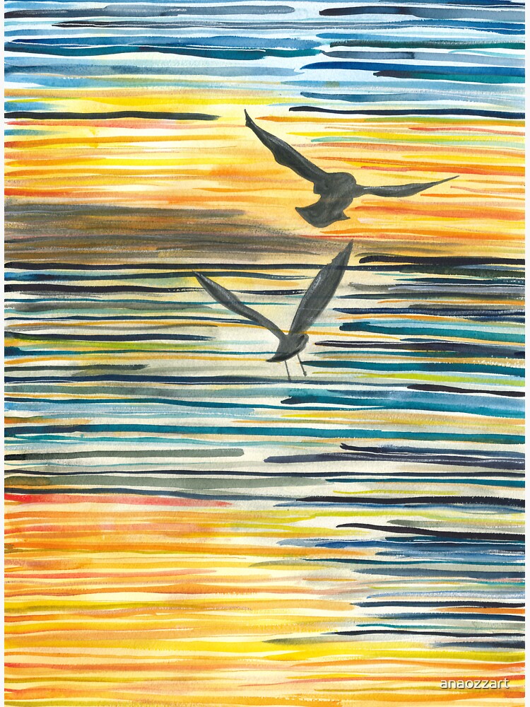 "Watercolor landscape, abstract landscape, sunset, seagull" Sticker for ...