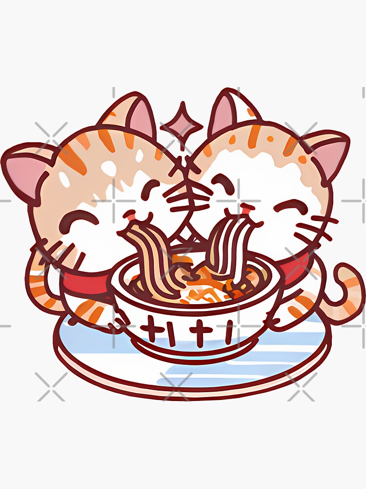 "Two cute cats eating ramen" Sticker for Sale by 3A-Design | Redbubble