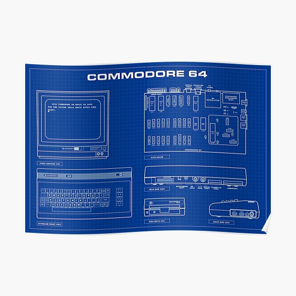 "Commodore 64 (Blueprint)" Poster for Sale by BLUE GALAXY DESIGNS ...
