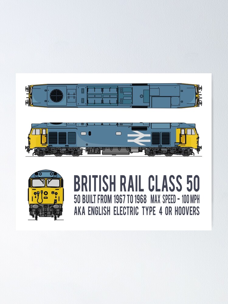 "British Rail Class 50 Train Hoovers Locomotive Diagrams Gift" Poster ...