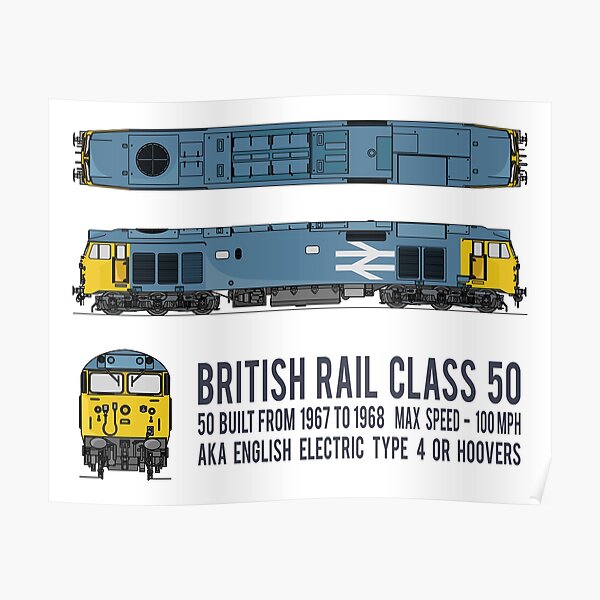 "British Rail Class 50 Train Hoovers Locomotive Diagrams Gift" Poster ...