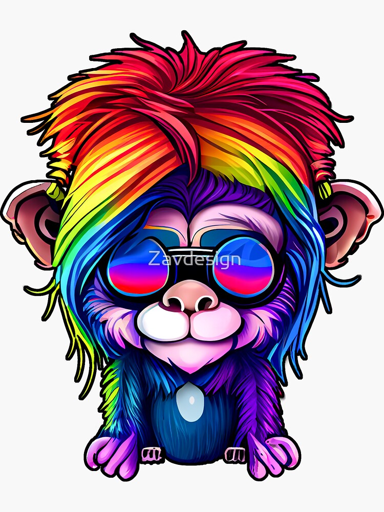 "Rainbow adorable monkey." Sticker for Sale by Zavdesign | Redbubble
