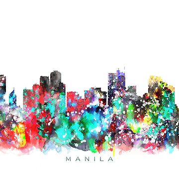 "Manila, Philippines Skyline Watercolor Painting" Sticker for Sale by ...