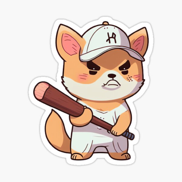 "Shiba Inu and his baseball bat" Sticker for Sale by Sticker-Revolt ...