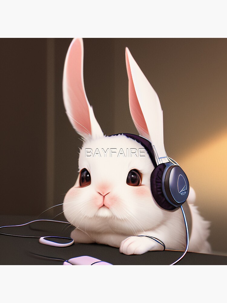 "White Bunny Rabbit Gaming" Sticker for Sale by BAYFAIRE | Redbubble