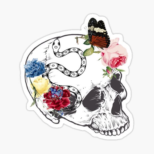 "Skull & Flowers Tomato red" Sticker for Sale by jeiddesigns | Redbubble