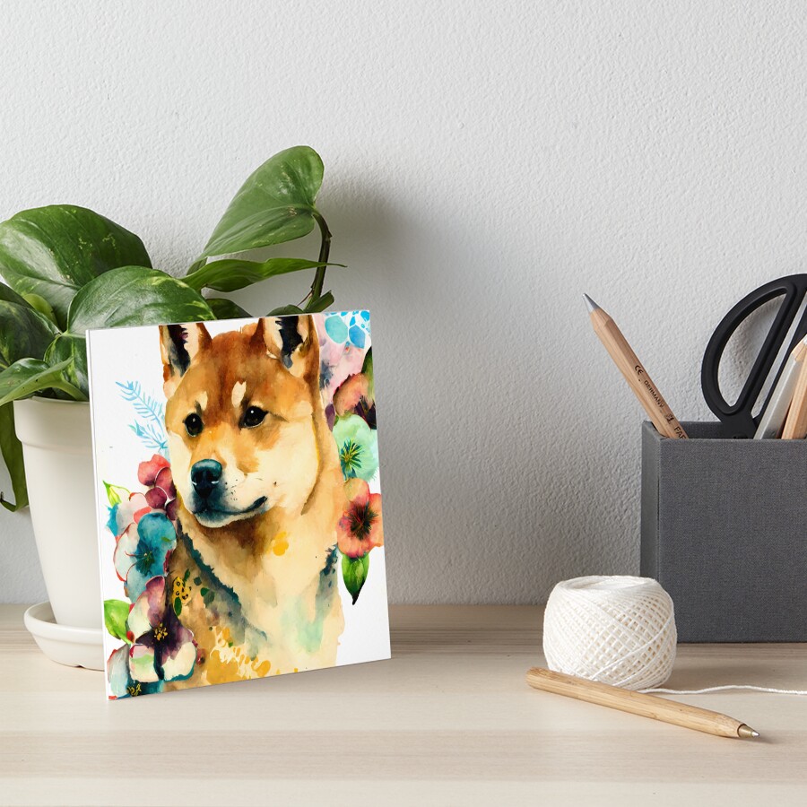"Watercolor Shiba Inu Shibe Loose Style Pastel Colors with Flower ...