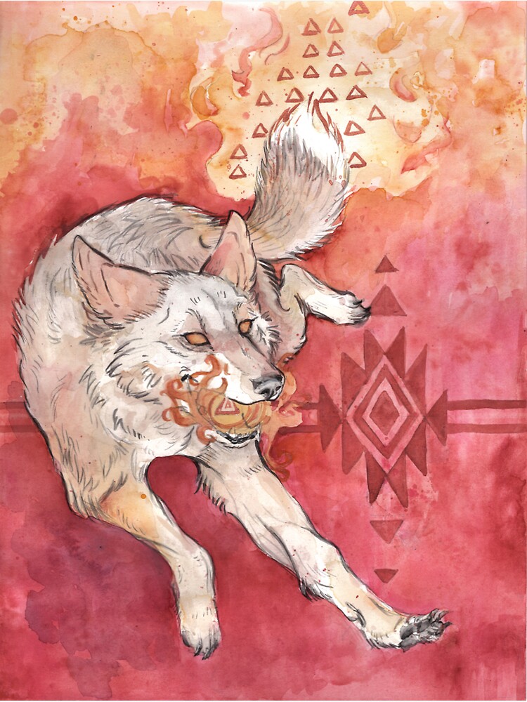 "Coyote Steals Fire" Sticker for Sale by crescentcoyote | Redbubble