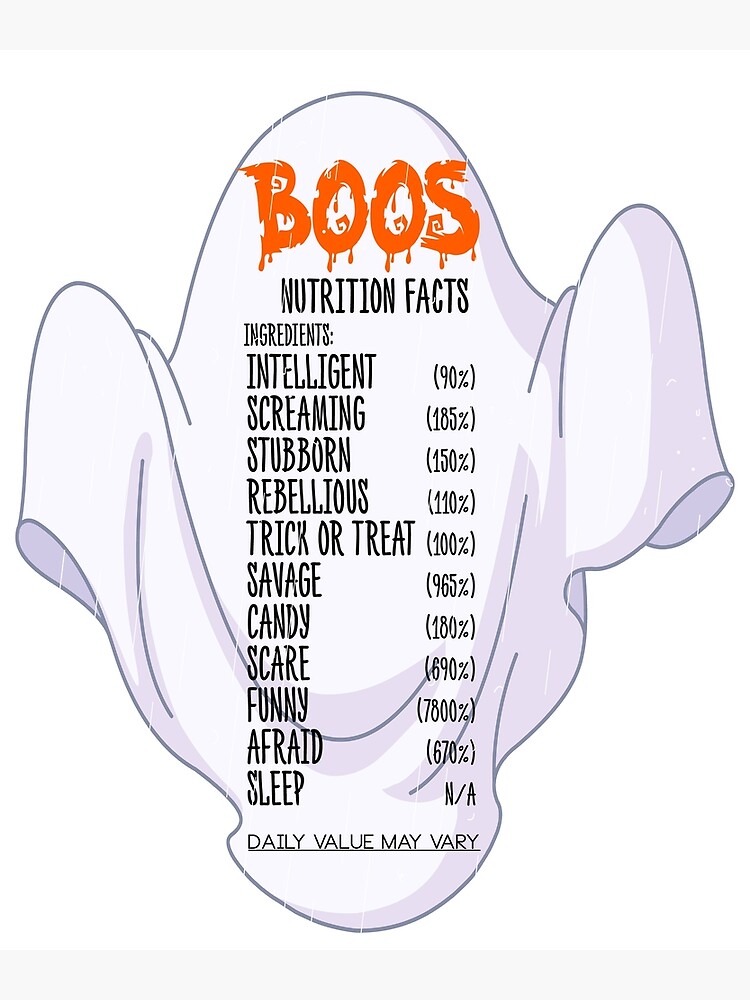 "Halloween boos nutrition Ingredients Facts boos" Poster for Sale by ...