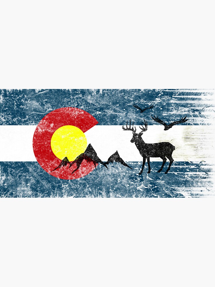 "Colorado Flag. Wildlife, Mountains. Distressed, Vintage, Retro Design ...