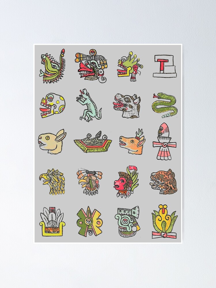 "Aztec Sun Stone glyphs - In color" Poster for Sale by mixMixtli ...