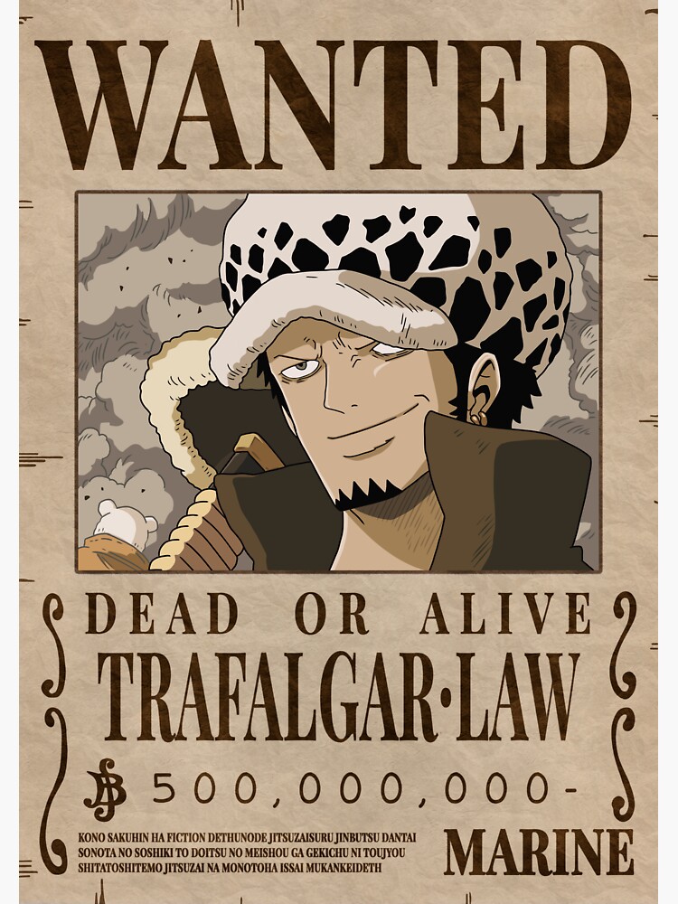 "Trafalgar Water Law Wanted Bounty Poster" Sticker for Sale by nichinu ...