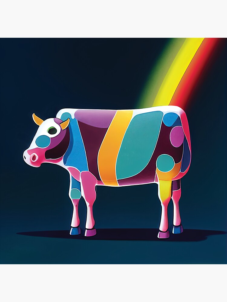 "Colourful Cow with rainbow" Sticker for Sale by Geminiartstudio ...