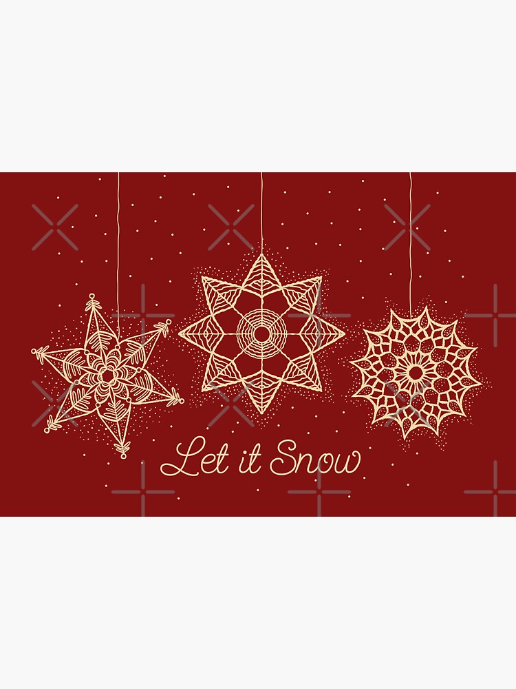 "Let it Snow Christmas gold snowflake illustration. Hand-drawn macrame ...