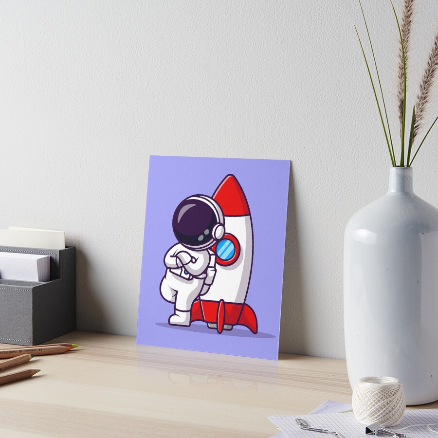 "Cute astronaut lean on rocket cartoon vector icon illustration science ...