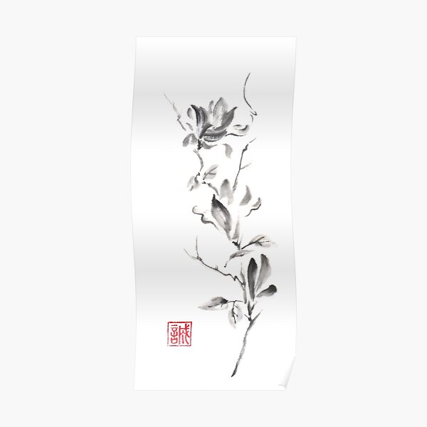 "Magnolia scroll sumi-e painting" Poster for Sale by Umi-ko | Redbubble