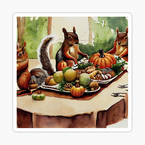 "Squirrels at Thanksgiving Dinner" Sticker for Sale by recollectionsv ...