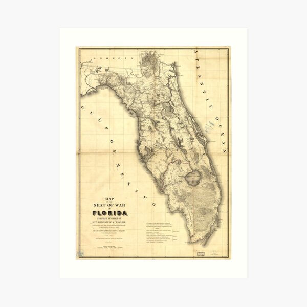 "Map of Florida during the Second Seminole War (1839)" Art Print by ...