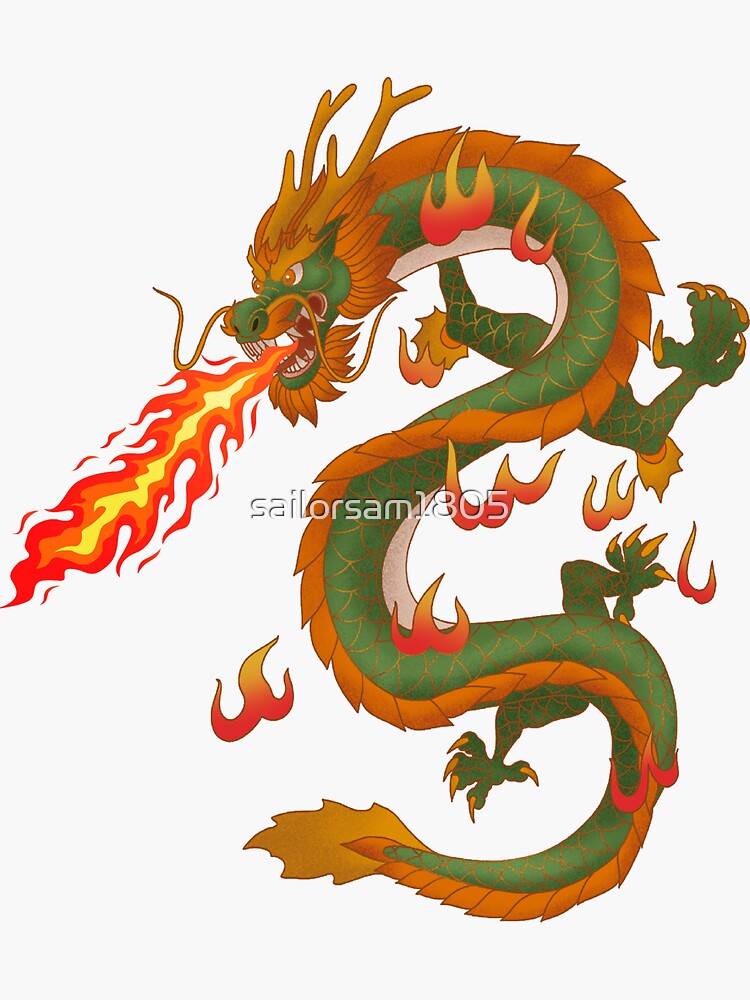 "FIRE BREATHING DRAGON FACING TO YOUR LEFT" Sticker for Sale by ...