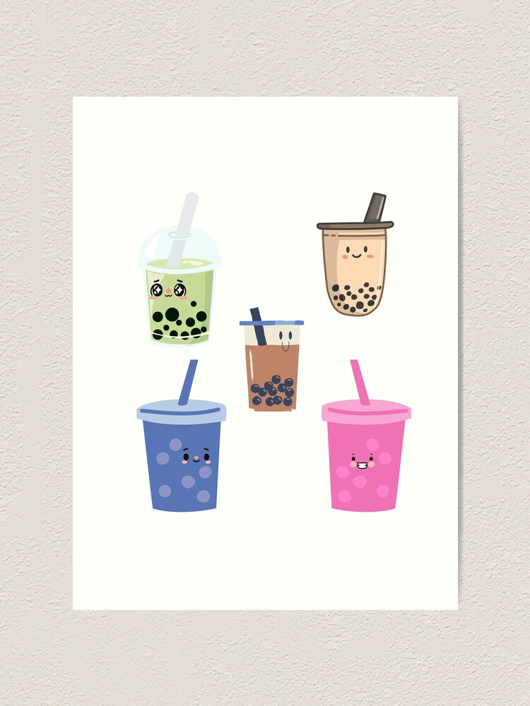 "Boba Tea Sticker Pack Bubble Tea Kawaii Faces Anime" Art Print for ...