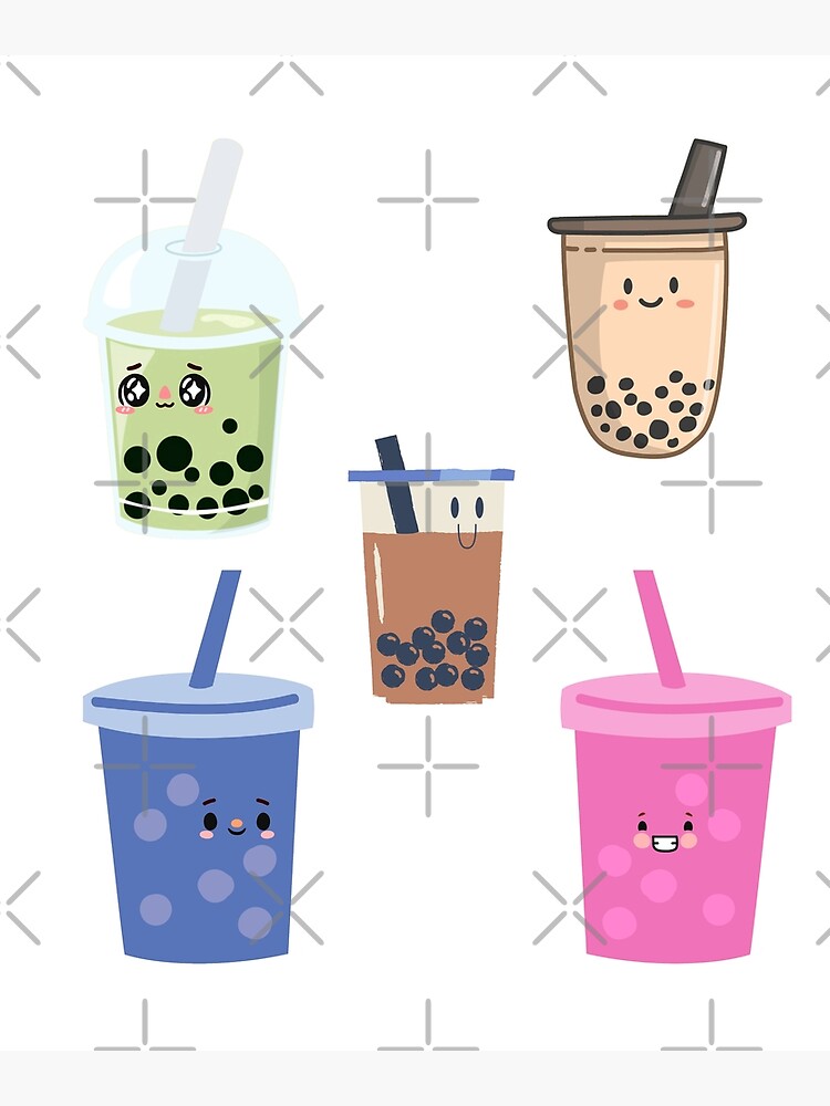 "Boba Tea Sticker Pack Bubble Tea Kawaii Faces Anime" Art Print for ...