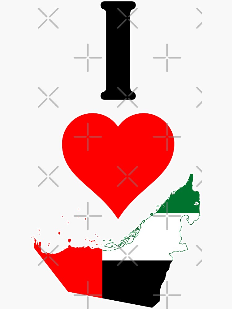 "I Love UAE Vertical I Heart United Arab Emirates Flag Map" Sticker for ...